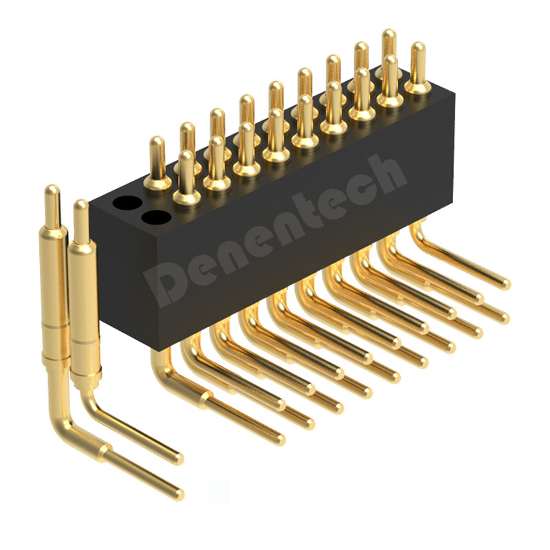 Denentech best quality 1.27MM pogo pin H4.0MM dual row male right angle rugged phone pogo pin ...